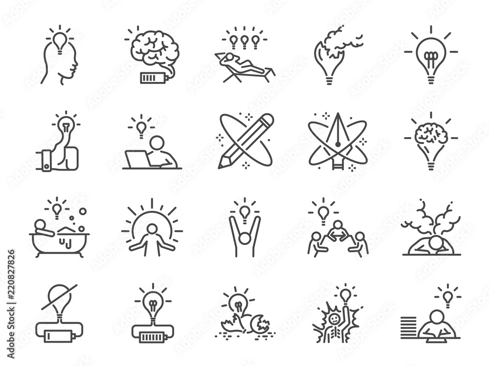 Creativity icon set. Included icons as Inspiration, idea, brain ...