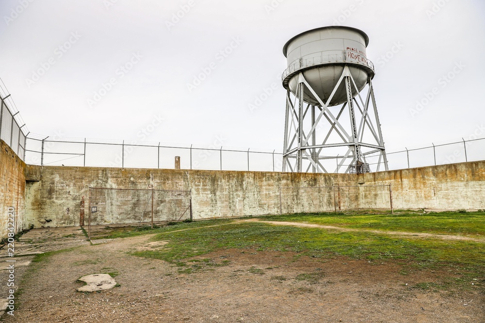 Alcatraz prison recreation yard in San Francisco, California, USA Stock ...
