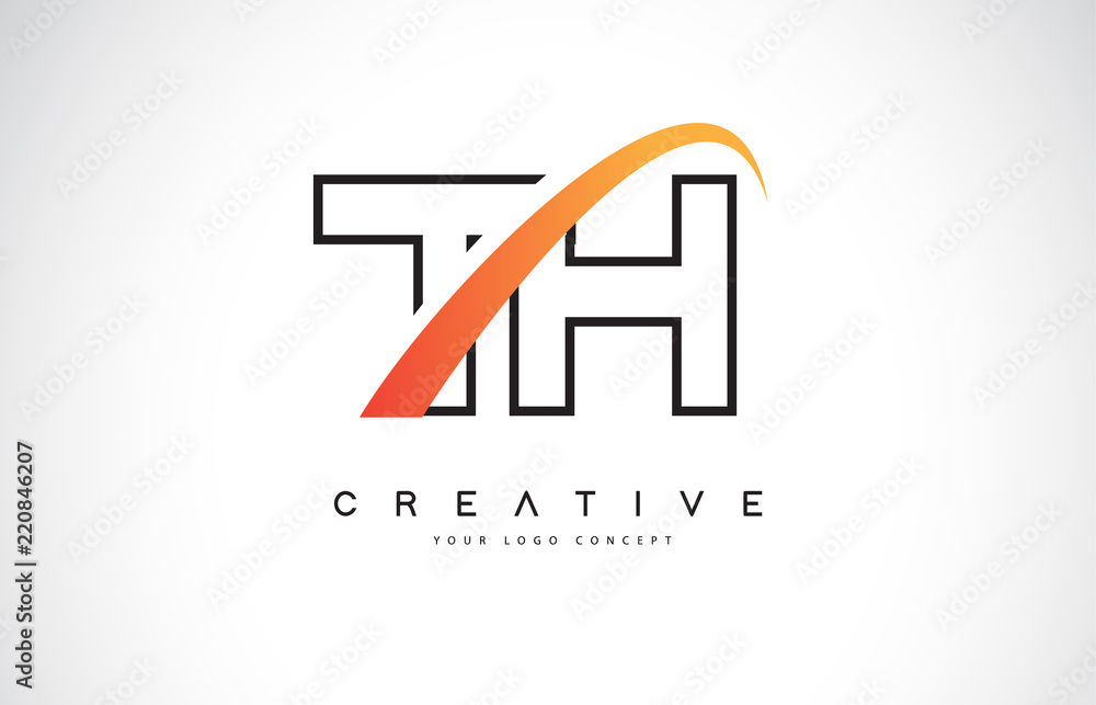 TH T H Swoosh Letter Logo Design with Modern Yellow Swoosh Curved Lines ...