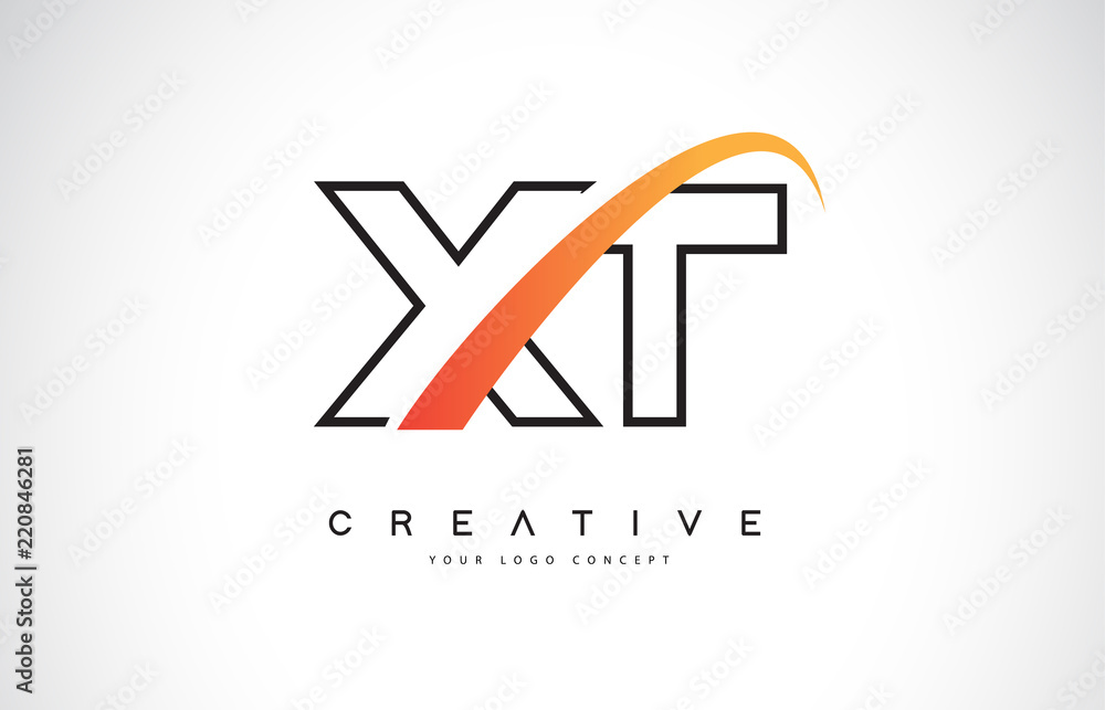 XT X T Swoosh Letter Logo Design with Modern Yellow Swoosh Curved Lines ...