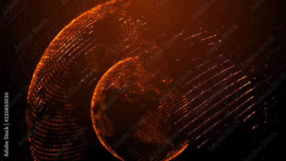 3d render rotated map made of dots. Worldwide map concept. Technology ...