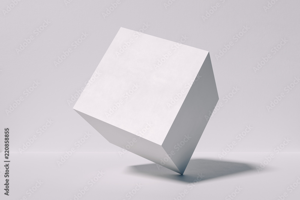 3d white cube against white wall Stock Illustration | Adobe Stock