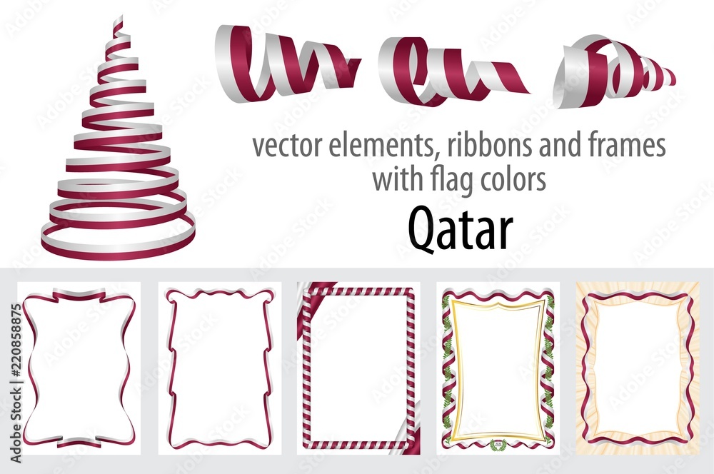 vector elements, ribbons and frames with flag colors Qatar, template ...