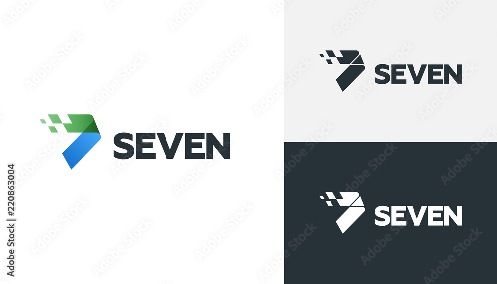 Number Seven vector logo for digital or IT company. 7 made of ribbon ...
