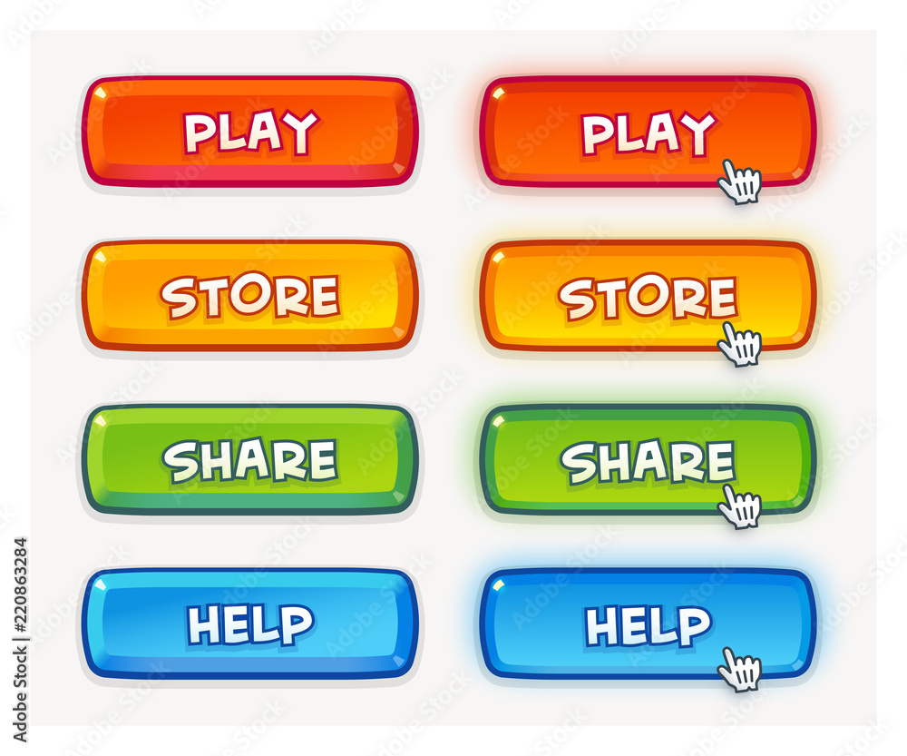 Set of vector game user interface buttons. Two different state, default ...