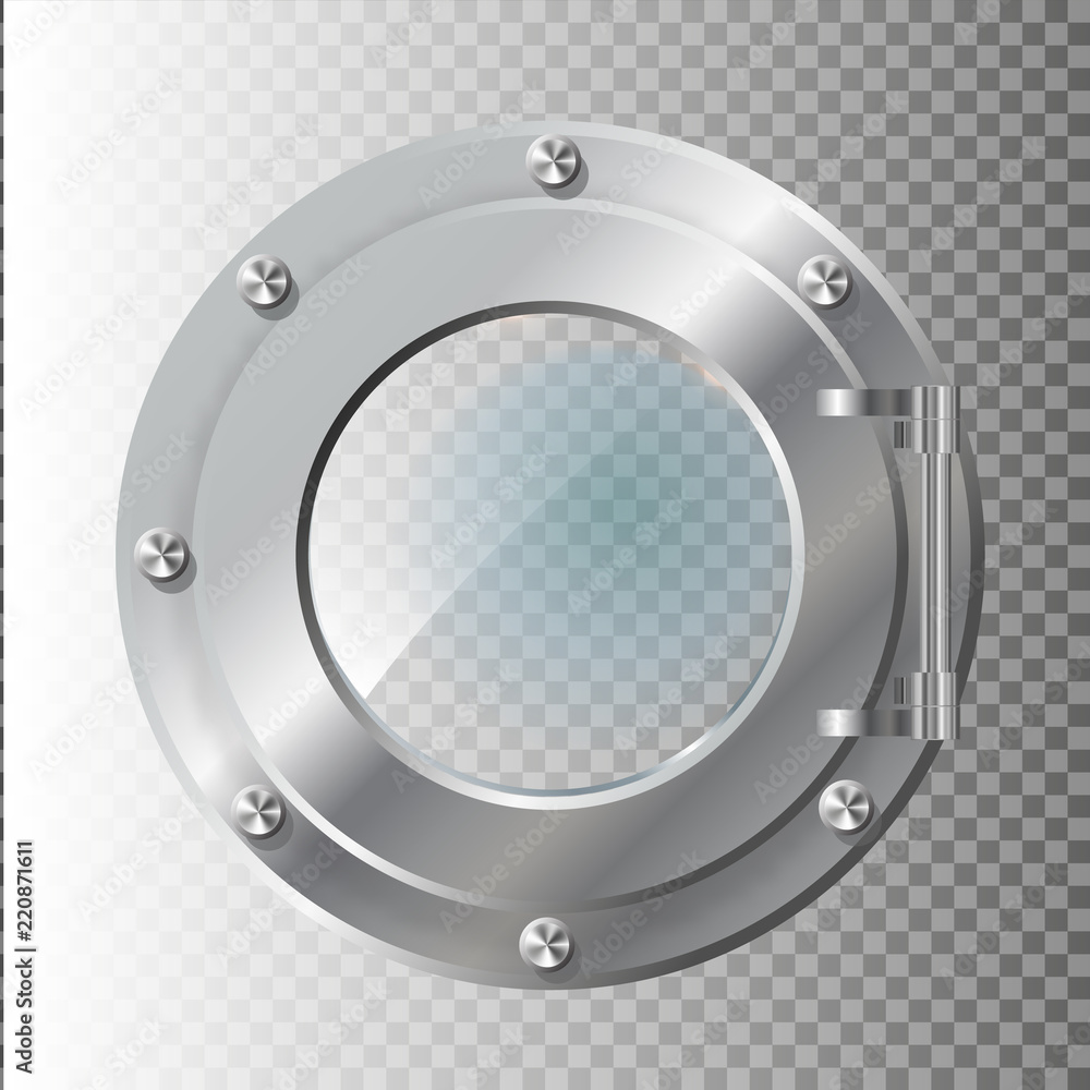 .Realistic Illustration of metal porthole of various shape on ...