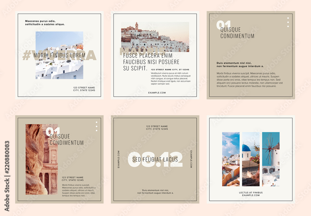Social Media Post Layout Set with Tan Accents Stock Template | Adobe Stock