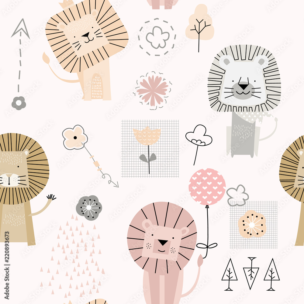 lion seamless patterns.pattern swatches included for illustrator user ...