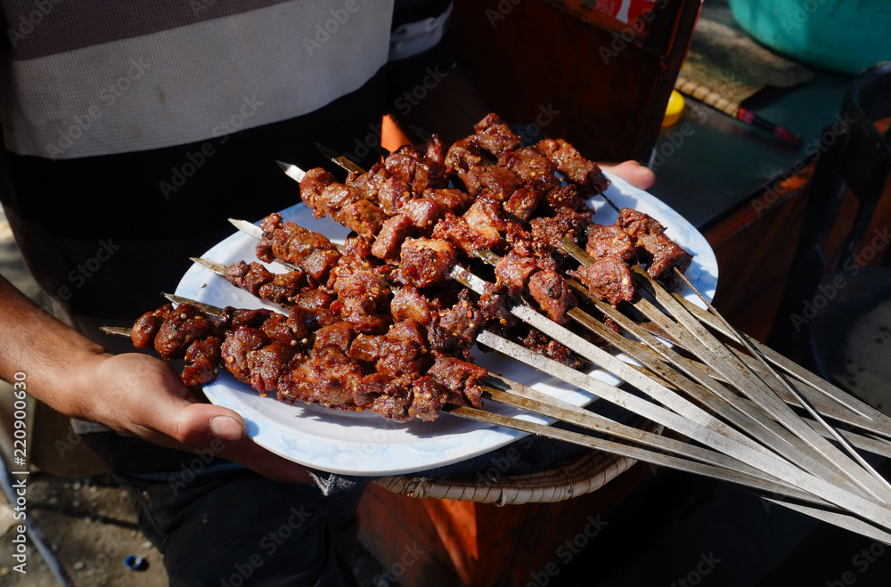 Pakistan street food - Barbecue beef, grilled beef, Beef Tikka Stock ...