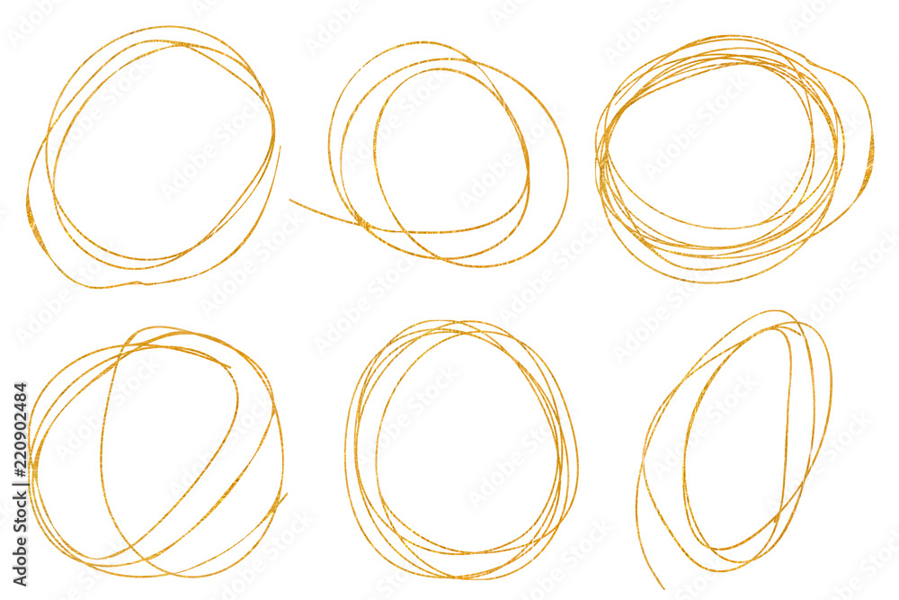 Doodle circle gold drawing sphere set with golden texture Stock Vector ...