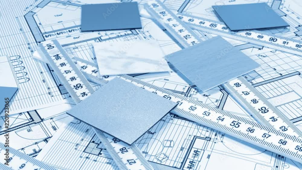 Architectural Blueprints - drawings, yardstick - folding ruler ...