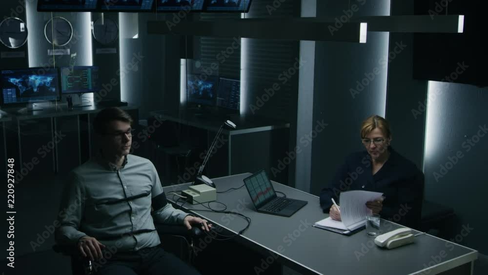 Female Special Agent Conducts Lie Detector / Polygraph Test on a Young ...