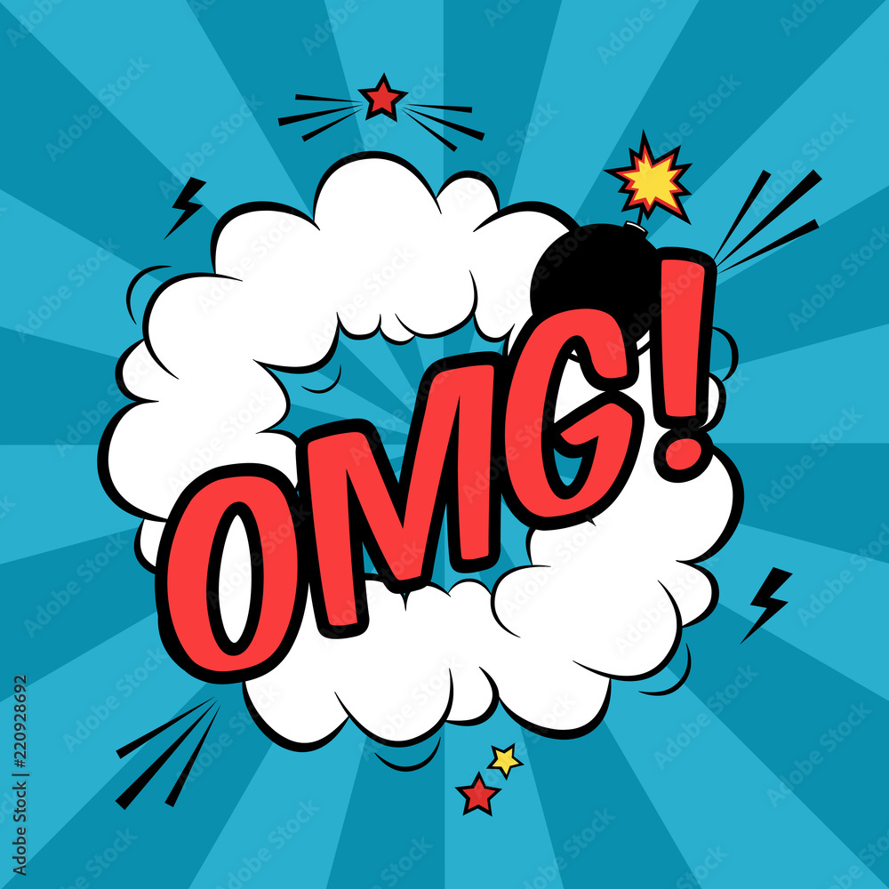 Vector colorful pop art illustration with OMG! text. Decorative ...