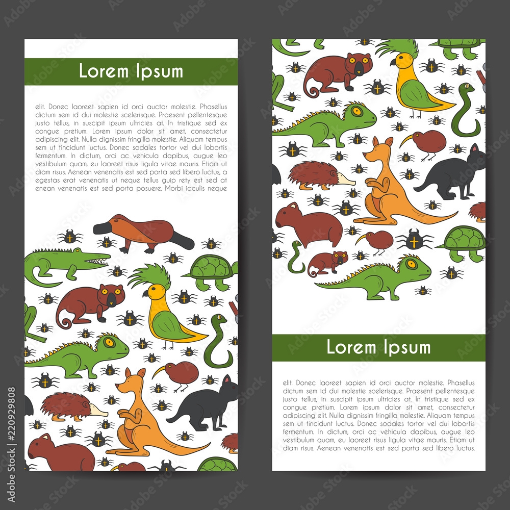 Vector cartoon hand drawn australian animals background เวกเตอร์สต็อก ...