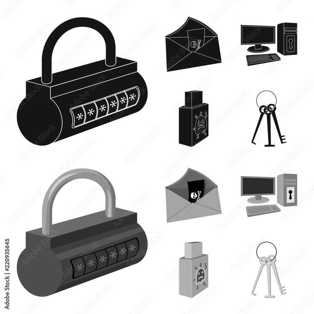 Virus, monitor, display, screen .Hackers and hacking set collection icons in black,monochrome ...