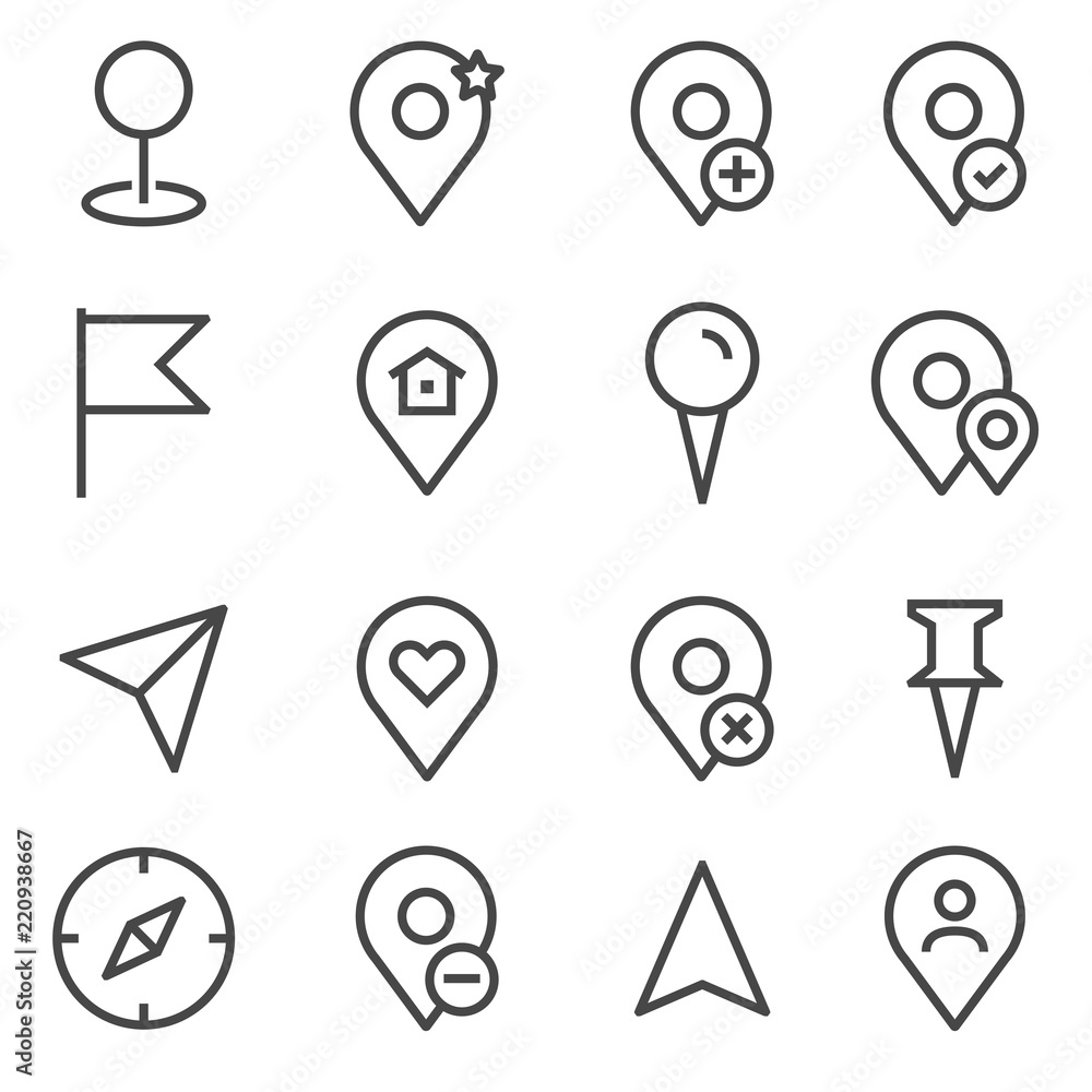 Line Maps and Location - Icon collection set Stock Vector | Adobe Stock