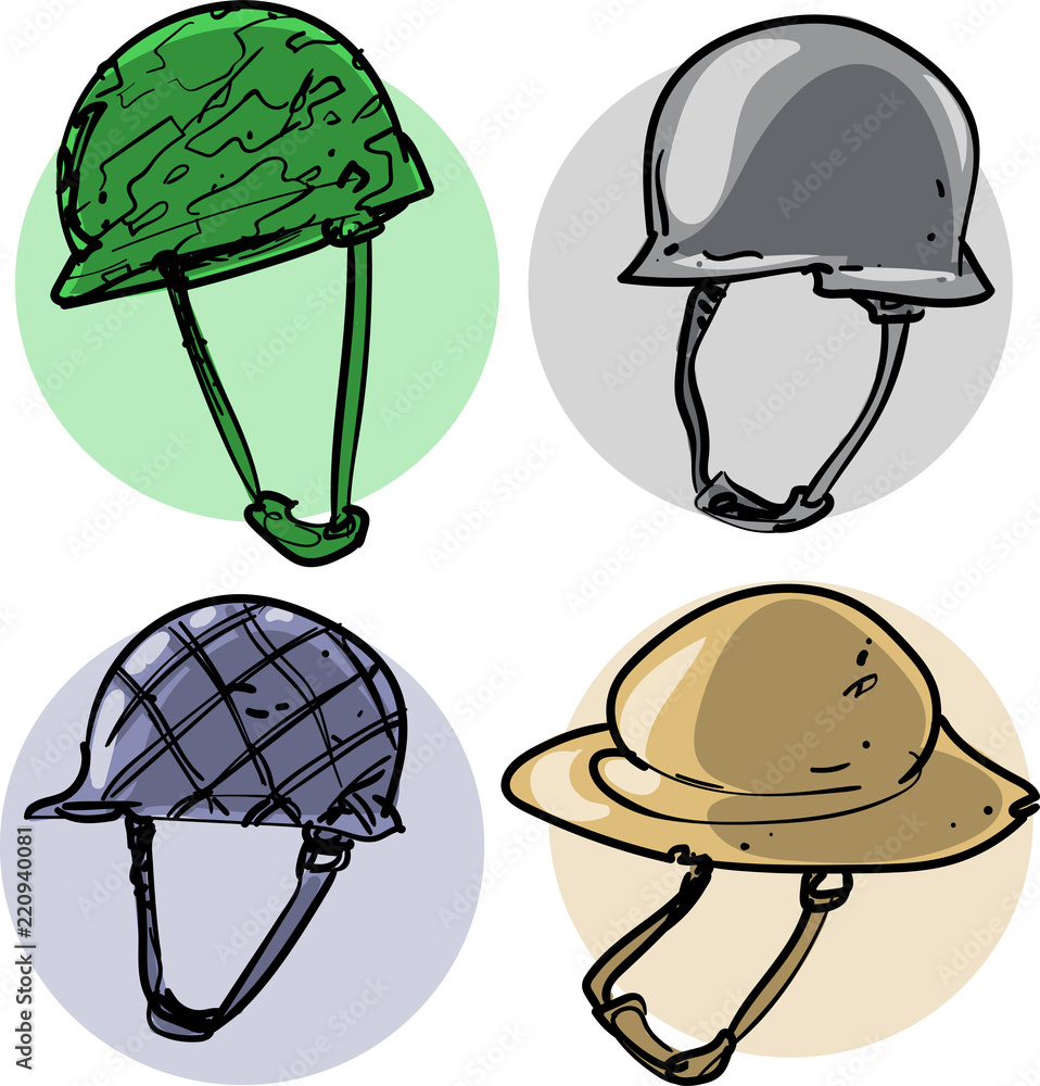military helmets cartoon style vector illustration Stock Vector | Adobe ...