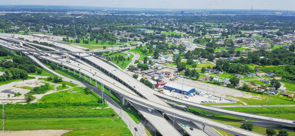 Panorama aerial view highway 90 (U.S. Route 90, US-90) and elevated ...