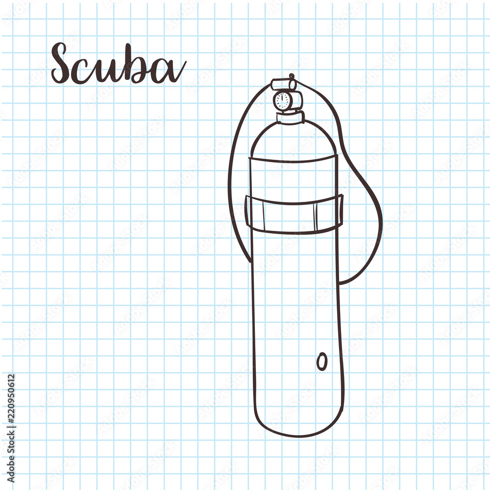 Oxygen tank hand drawn outline doodle icon. Tank with helium or oxygen ...