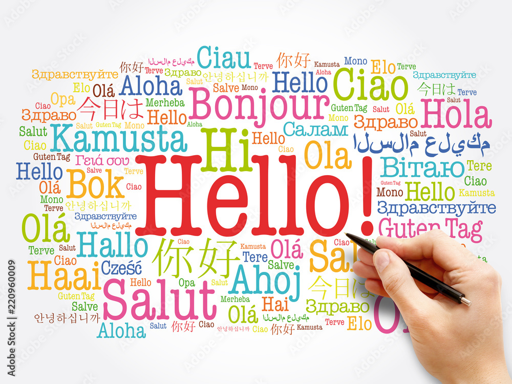 Hello word cloud in different languages of the world, background ...