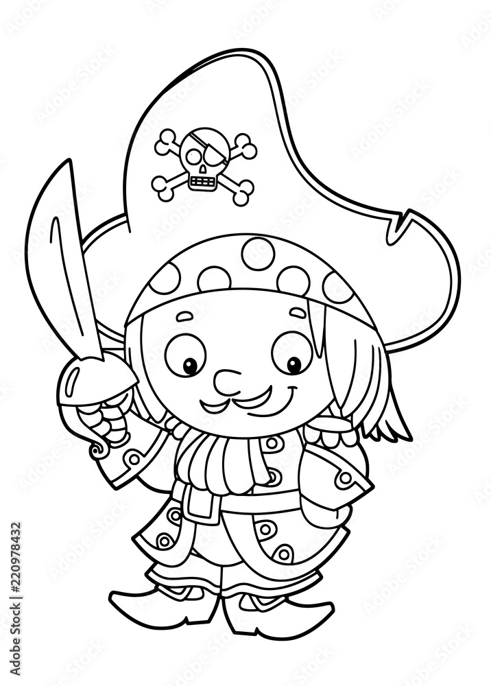 happy smiling cartoon medieval pirate standing with big sword vector ...