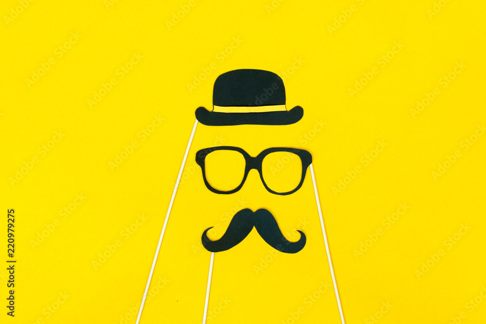 Black paper mustache and glasses and lips Month donations concept for ...