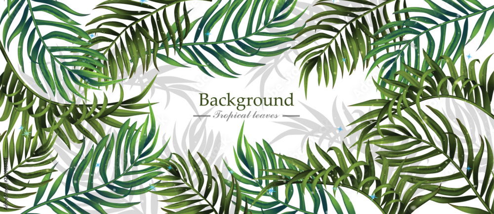 Tropical leaves Vector realistic background. Summer hot banner ...