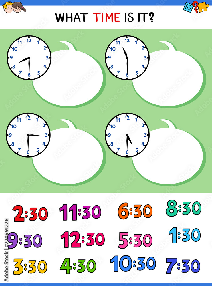 telling time clock face educational task Stock Vector | Adobe Stock
