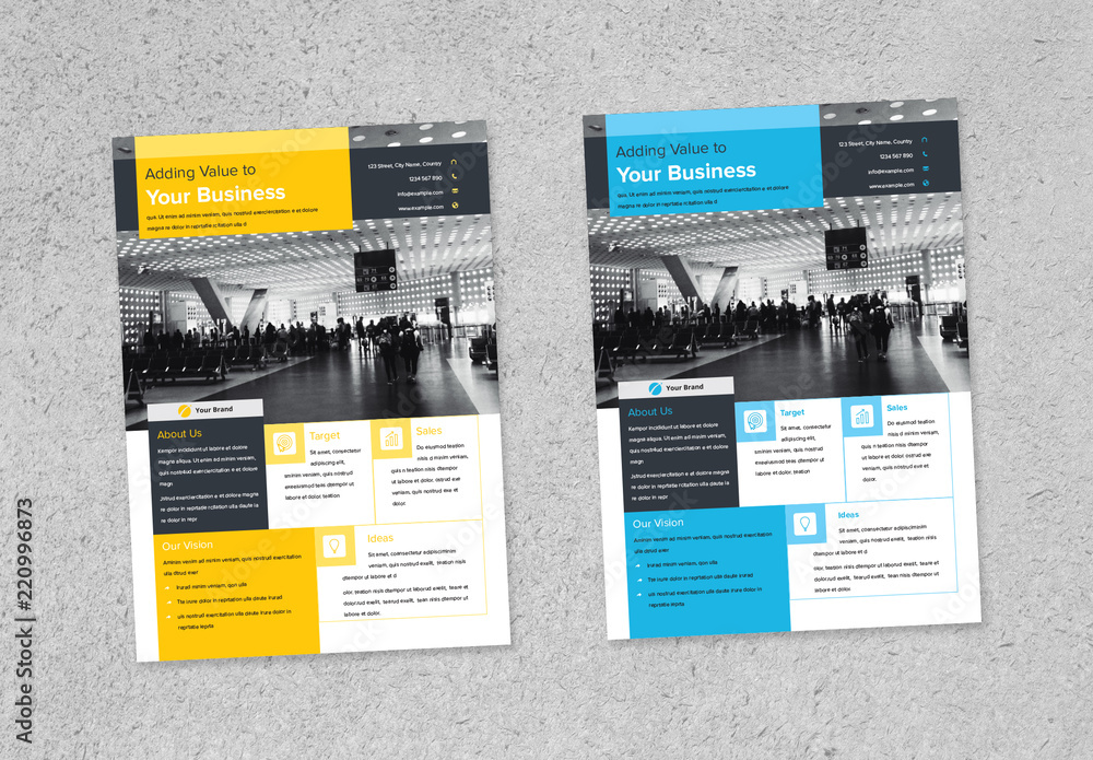 Flyer Layout with Colorblock Elements Stock Template | Adobe Stock