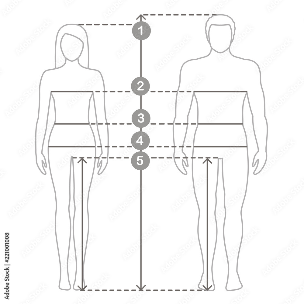 Vector contour illustration of man and women in full length with ...