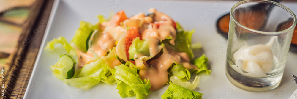 Lifestyle food. The dish consists of salad, samosa and several kinds of ...