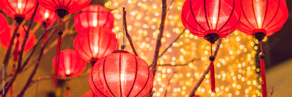 Chinese lanterns during new year festival. Vietnamese New Year BANNER ...
