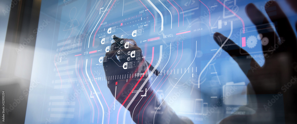 Blockchain technology concept with diagram of chain and encrypted ...