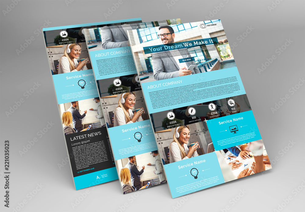 Web Newsletter Layout with Blue Accents Stock Template | Adobe Stock