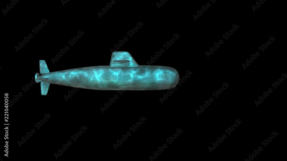Submarine moving across screen. Caustic light patterns, water effects ...