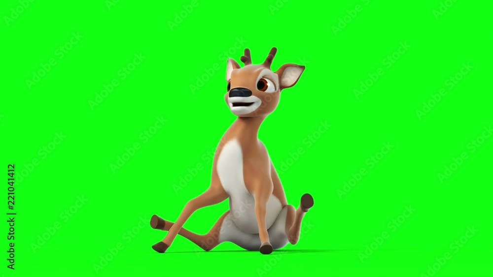 Cute Cartoon Deer on a Green Background, Beautiful 3d Animation. All ...