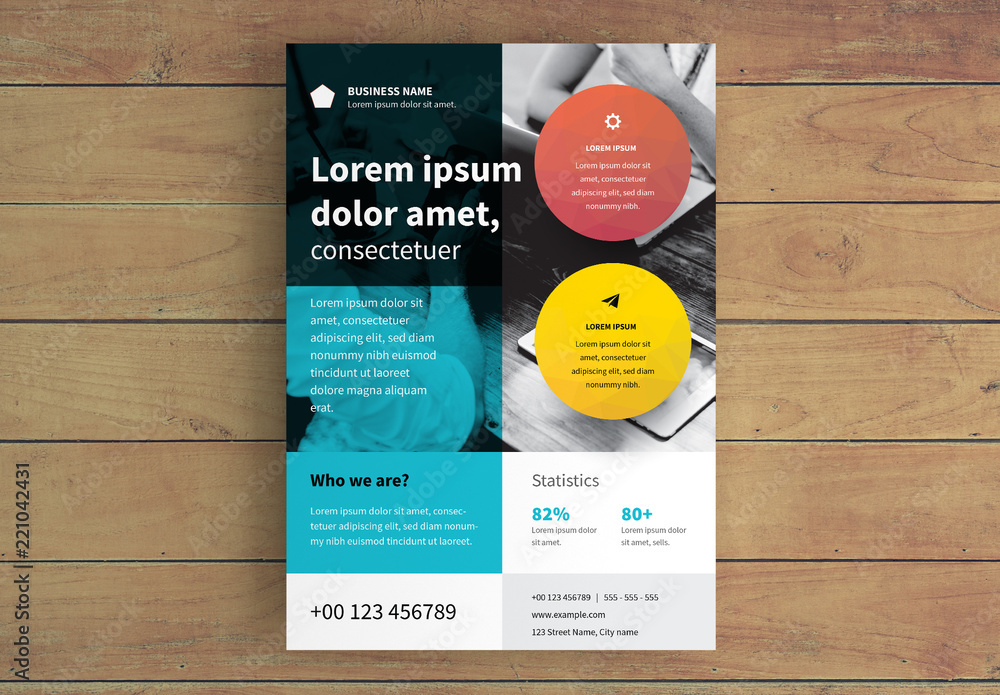 Business Flyer Layout with Colorful Circle Elements Stock Template ...