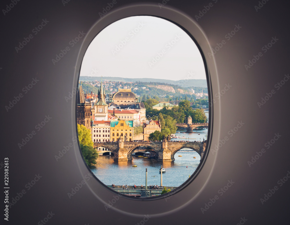 Photo & Art Print Prague as seen through window of an aircraft ...