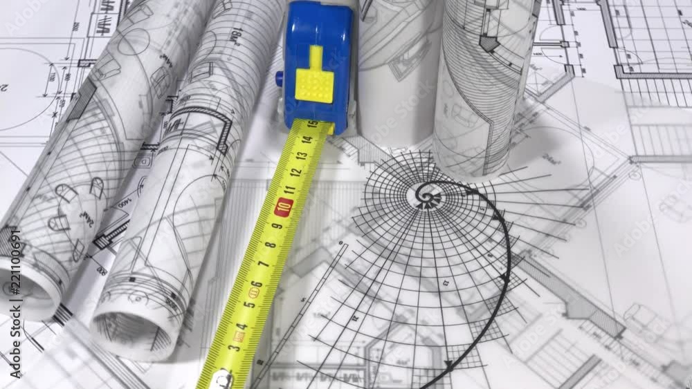 Blueprints - rolls of architectural drawings, roulette, yardstick ...