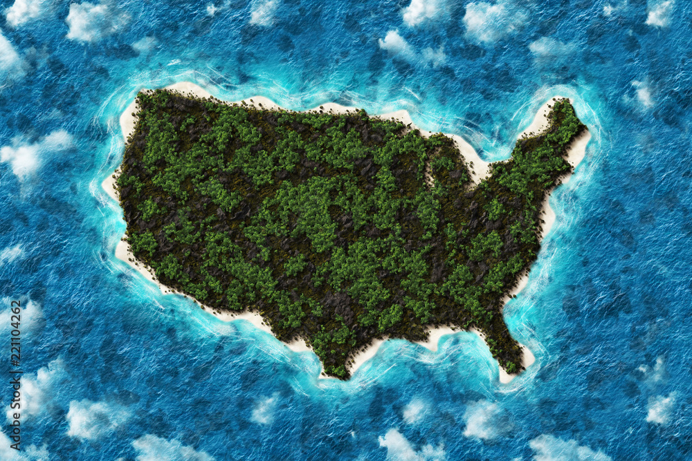 Mountains and Forest Map of United States America in Aerial View with ...