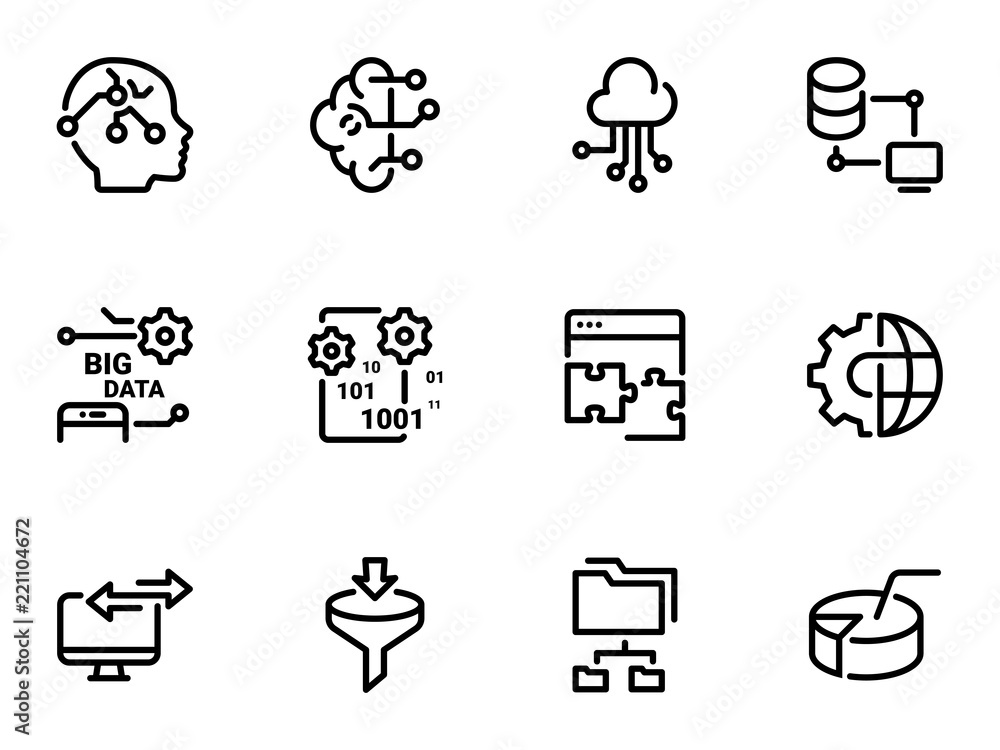 Set of black vector icons, isolated against white background ...