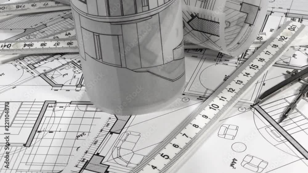 Video „workplace of the architect: rolls of architectural drawings ...