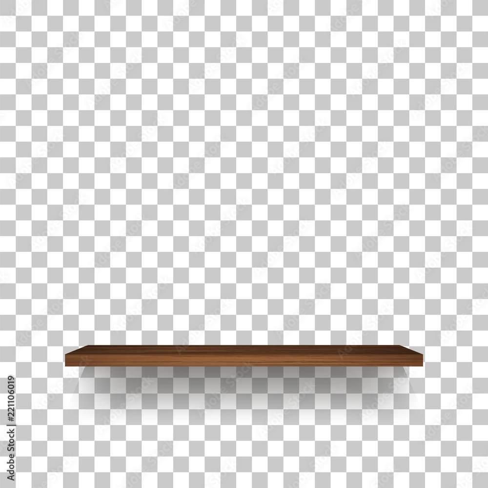 Wooden shelf on transparent background with soft shadow. 3D empty ...