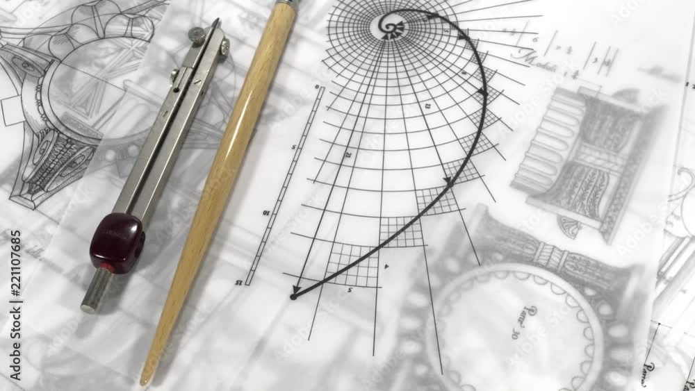 Blueprints - compass, fountain pen for calligraphy and drawing of the ...