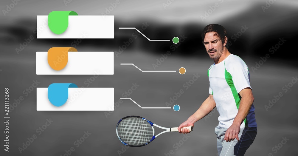Tennis player man with blank infographic chart panels Stock Photo ...