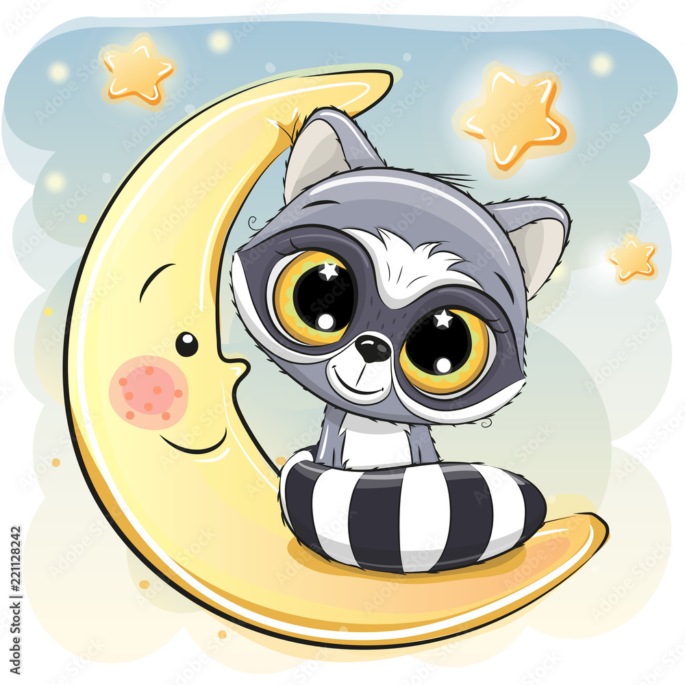Cute Raccoon is sitting on the moon Stock Vector | Adobe Stock