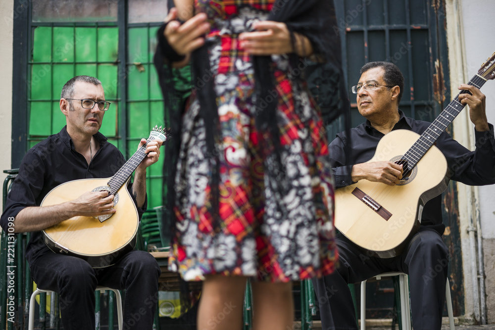 Fado band performing traditional portuguese music in Alfama, Lisbon ...