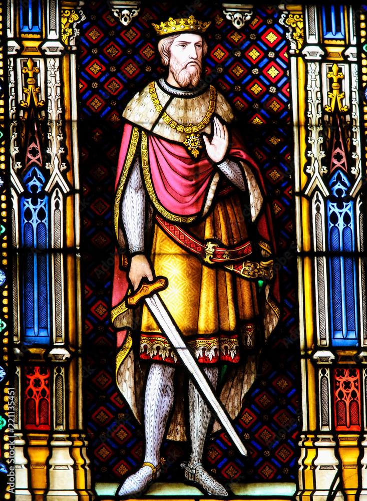 Crusader King Baldwin III of Jerusalem - Stained Glass in Bruges Stock ...