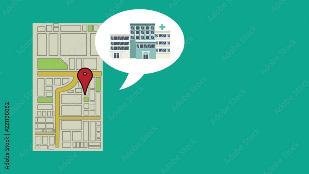 Hospital on city map with location pin high definition coloful ...