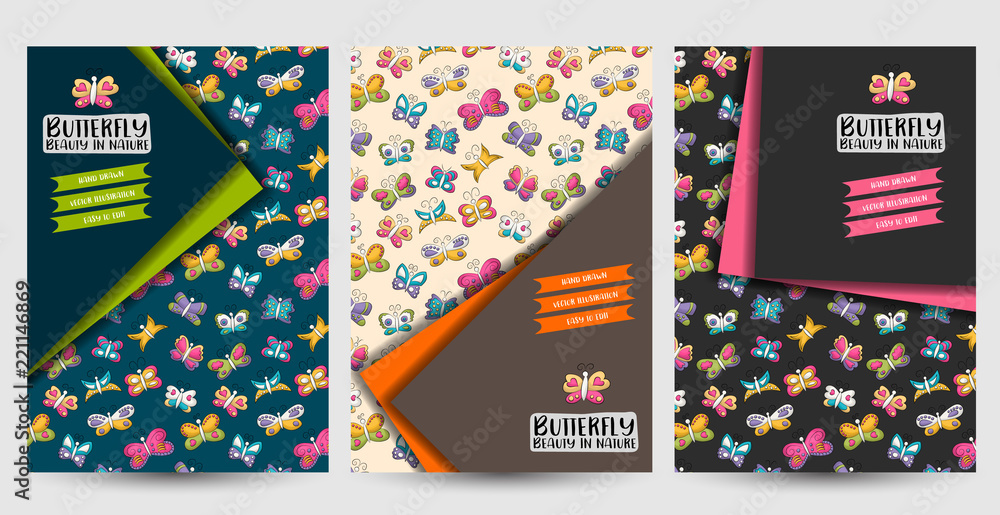 Tropical butterflies flyer or posters set. Background for advertisement ...